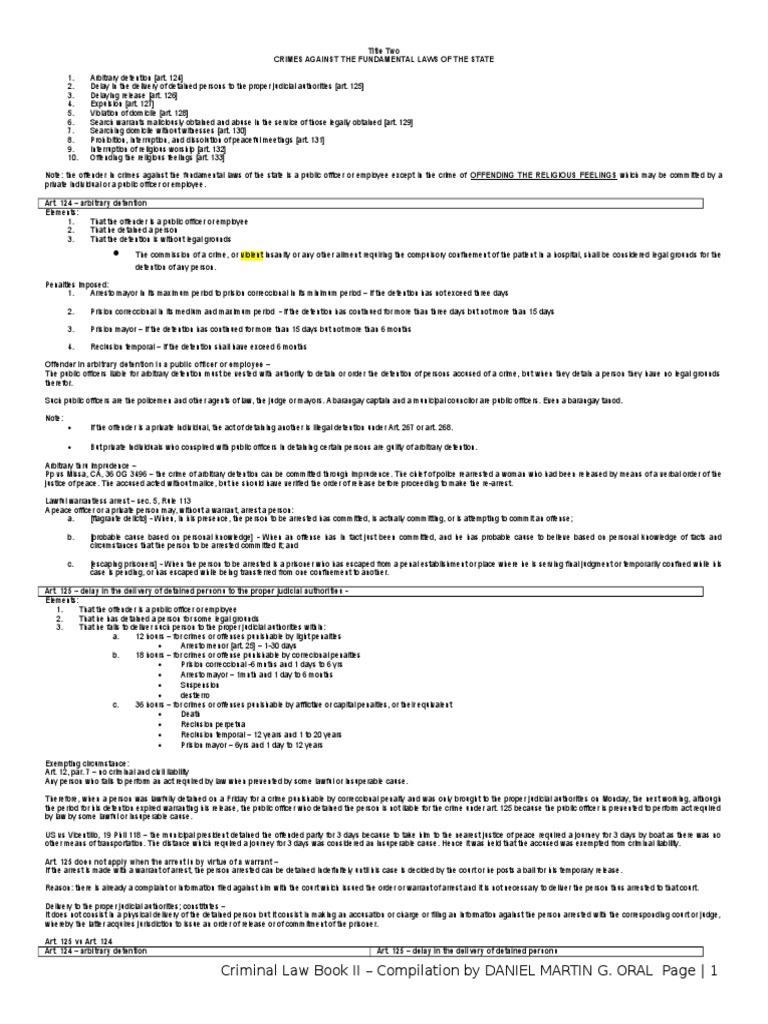 Art. 124 - 133.against Fudamental Law of The State | PDF | Arrest | Crime & Violence