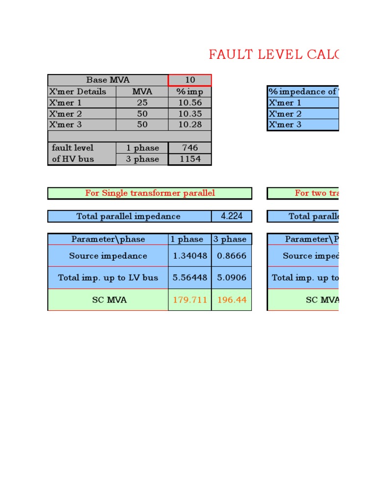Fault Level Calculation: For Two Transformers in Parallel For Single Transformer Parallel | PDF ...