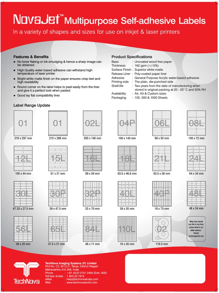 Novajet: Multipurpose Self-Adhesive Labels | PDF