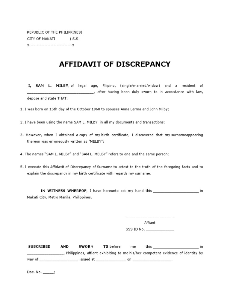 Affidavit of Name Discrepancy | PDF