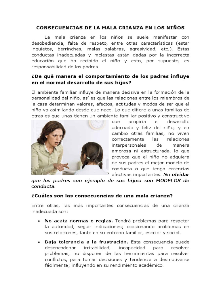 Consecuencias de La Mala Crianza en Los Niños | PDF | Comportamiento | Depresión (estado de ánimo)