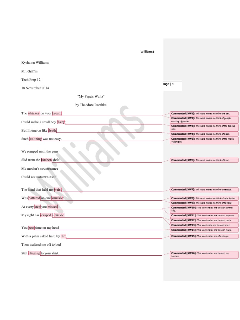 Analysis of "My Papa's Waltz" Poem | PDF | Home & Garden