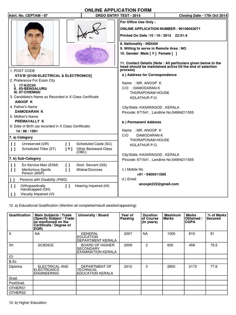 Online Application Form | PDF