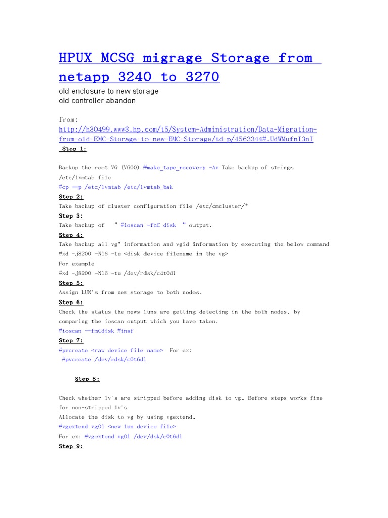 HPUX MCSG MigHPUX MCSG Migrage Storage From Netapp 3240 To 3270 | PDF ...