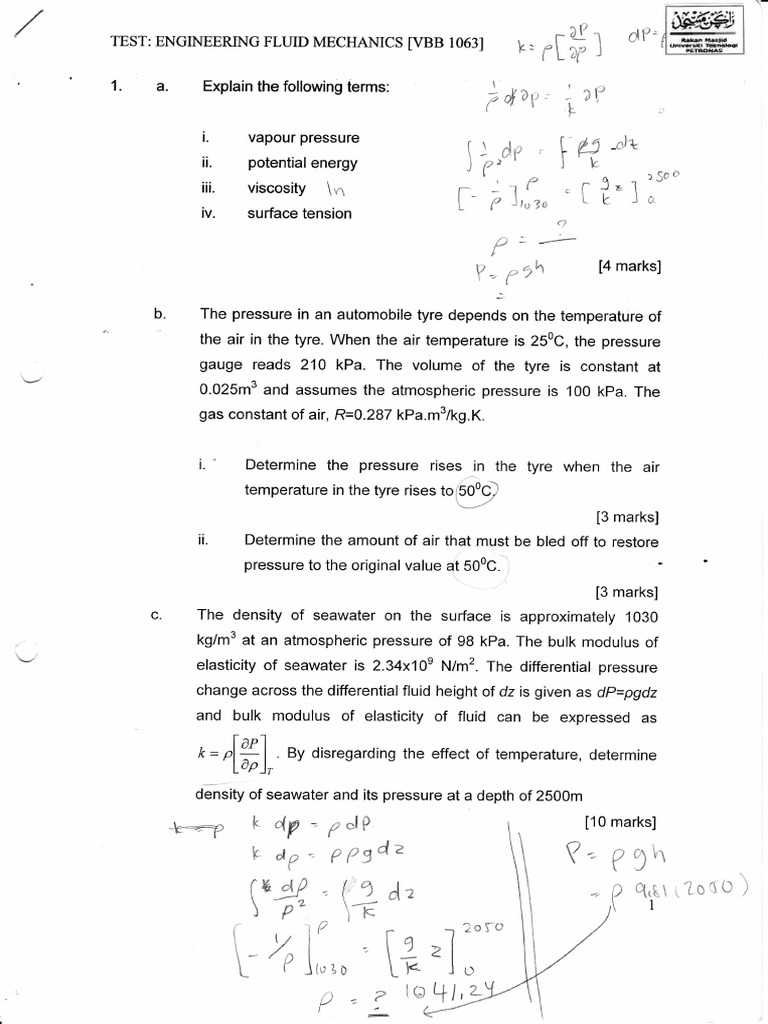 Test Fluid Mechanics | PDF | Pressure | Transparent Materials