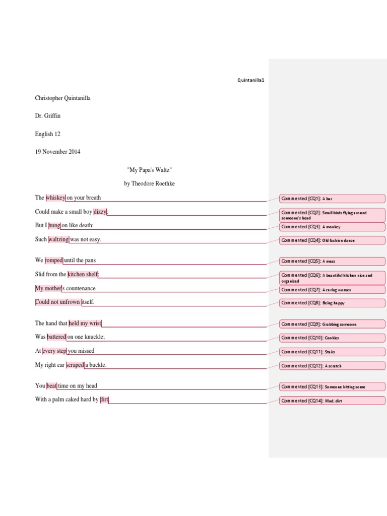 Analysis of "My Papa's Waltz" Poem | PDF | Art
