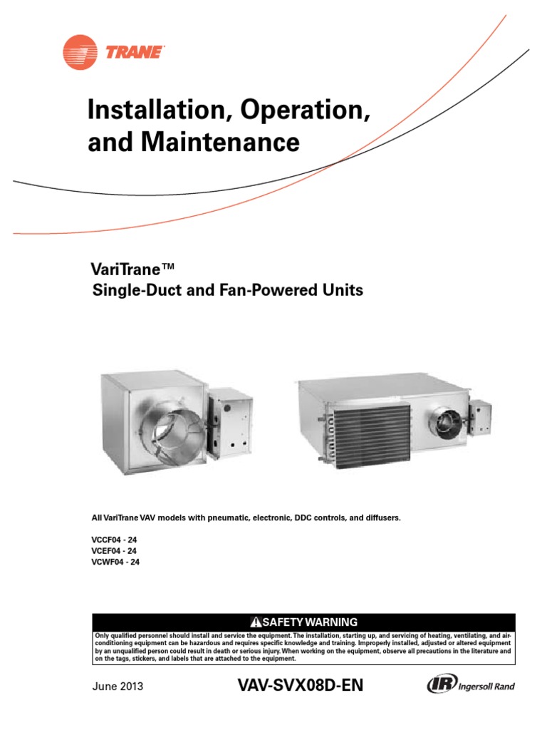 Trane VAV Equipment Specifications | PDF | Duct (Flow) | Water Heating