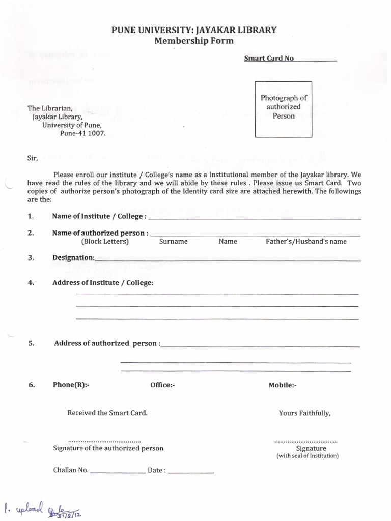 Jayakar Library Membership Application Form | PDF
