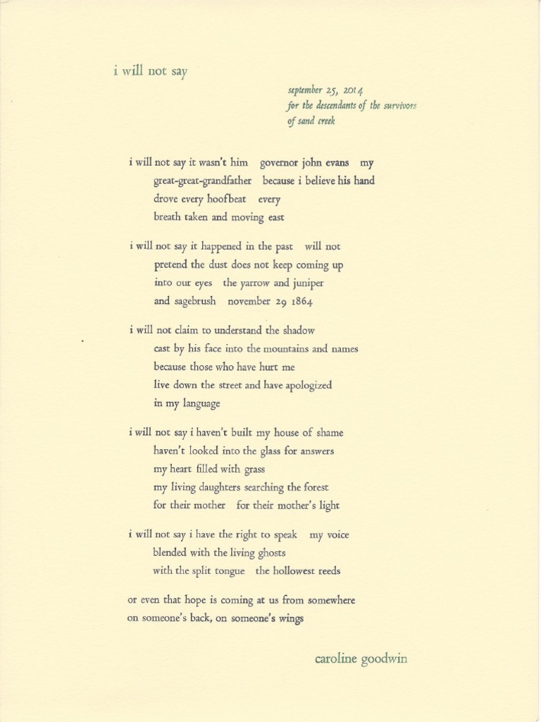 Sand Creek Massacre Poem by Caroline Goodwin | PDF