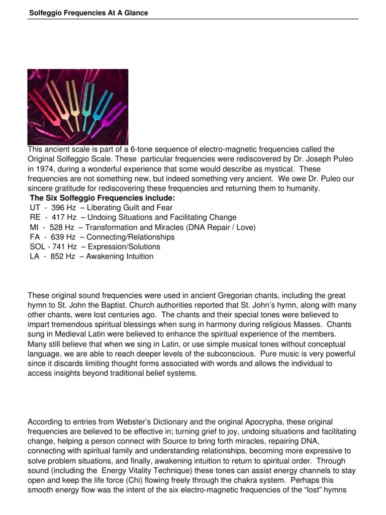 Solfeggio Frequencies at A Glance | PDF | Hymns | Spirituality
