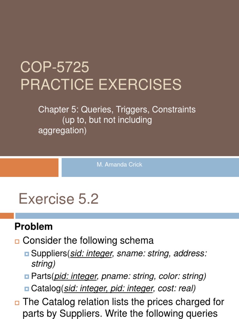 SQL Practice Exercises for Queries, Triggers and Constraints | PDF ...