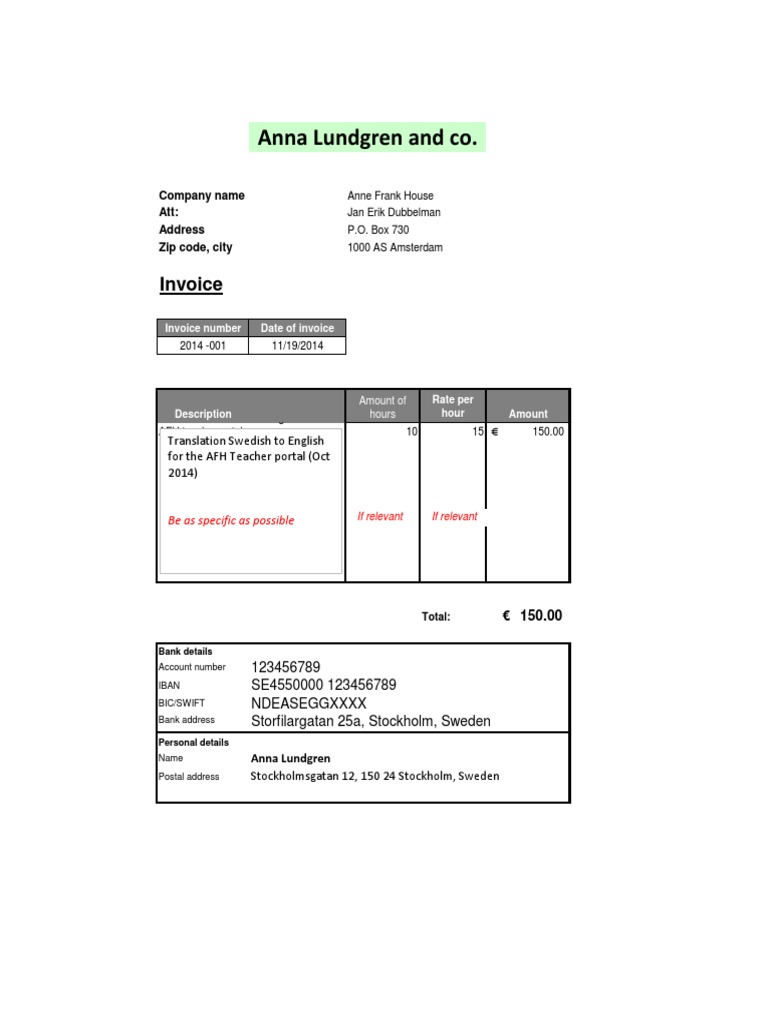 Invoice for Swedish to English Translation | PDF