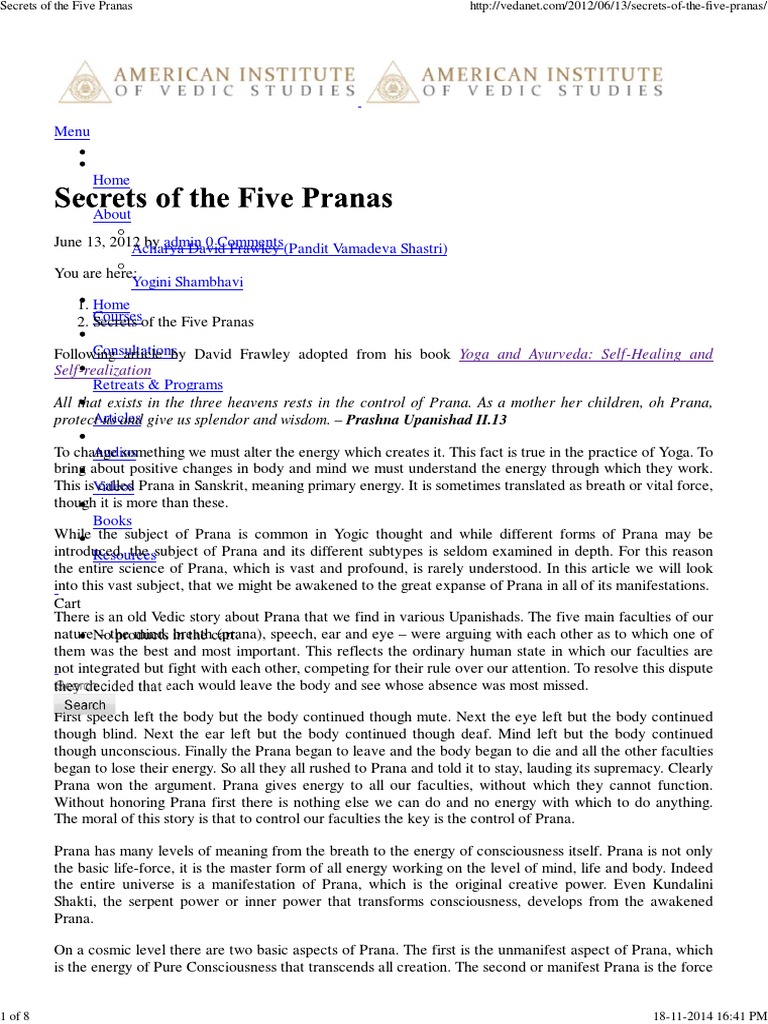 Secrets of The Five Pranas | PDF | Prana | Yoga