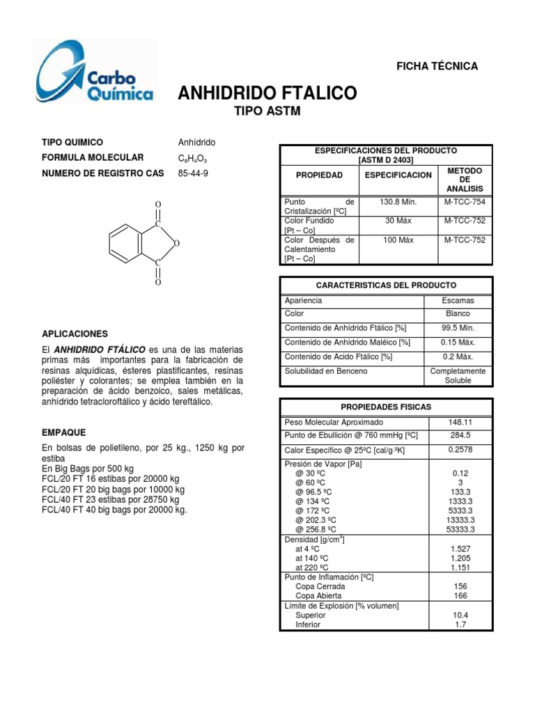 Anhidrido Ftalico DataSheet | PDF