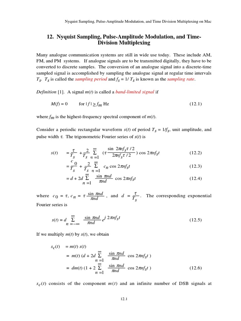 Nyquist Sampling, Pulse-Amplitude Modulation, and Time-Division Multiplexing | PDF | Sampling ...