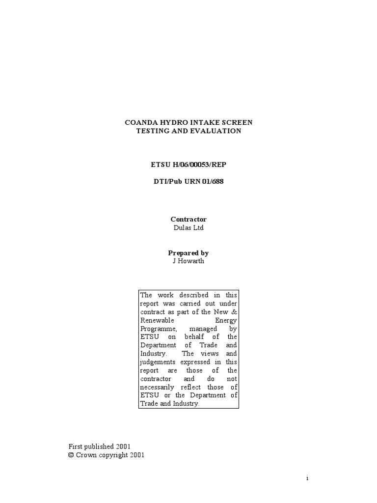 Coanda Hydro Intake Screen | PDF | Wear | Hydroelectricity