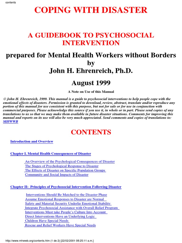 A Guide to Psychosocial Interventions for Coping with Disaster ...