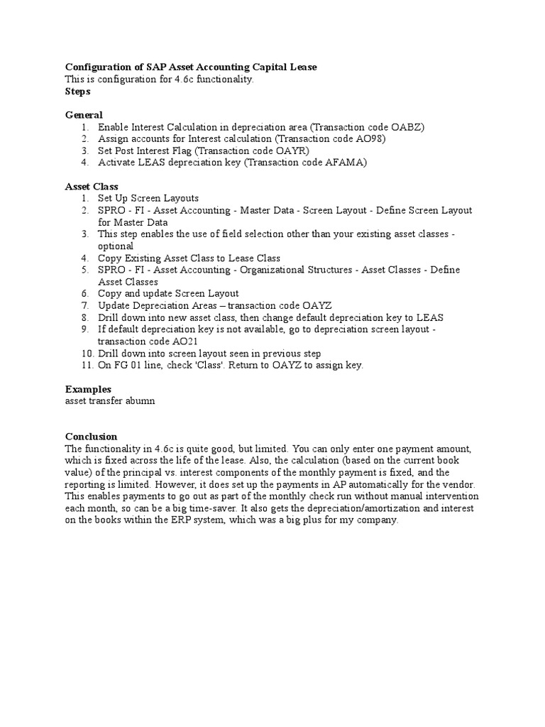 Configuration of SAP Asset Accounting Capital Lease | PDF ...