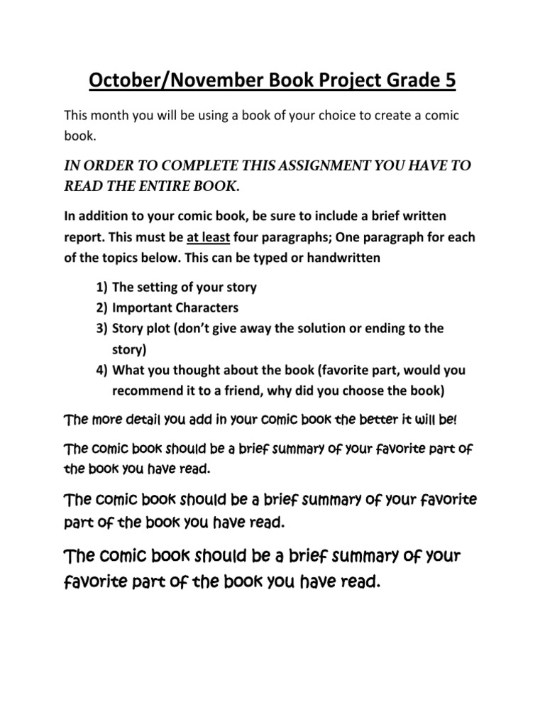 Grade 5 Comic Book Project Guide | PDF | Writing