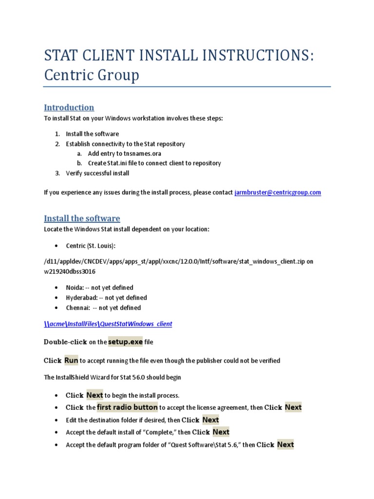 Stat Client Install Instructions Pdf Port Computer Networking Login