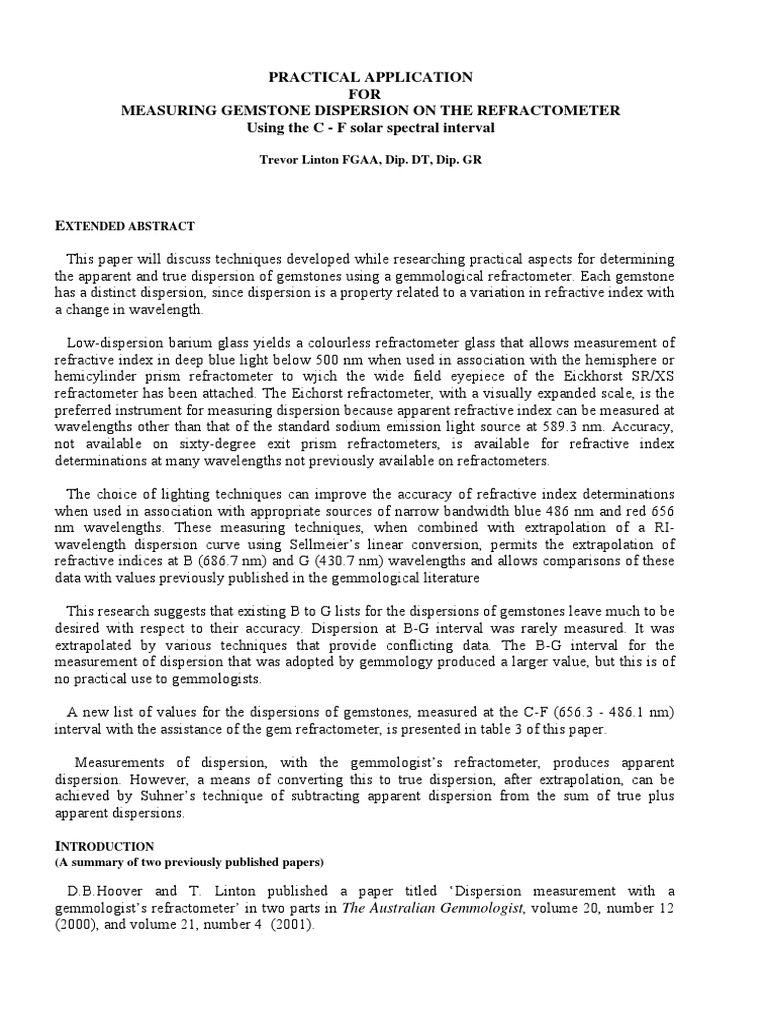 Measuring Gemstone Dispersion Techniques | PDF | Refractive Index ...