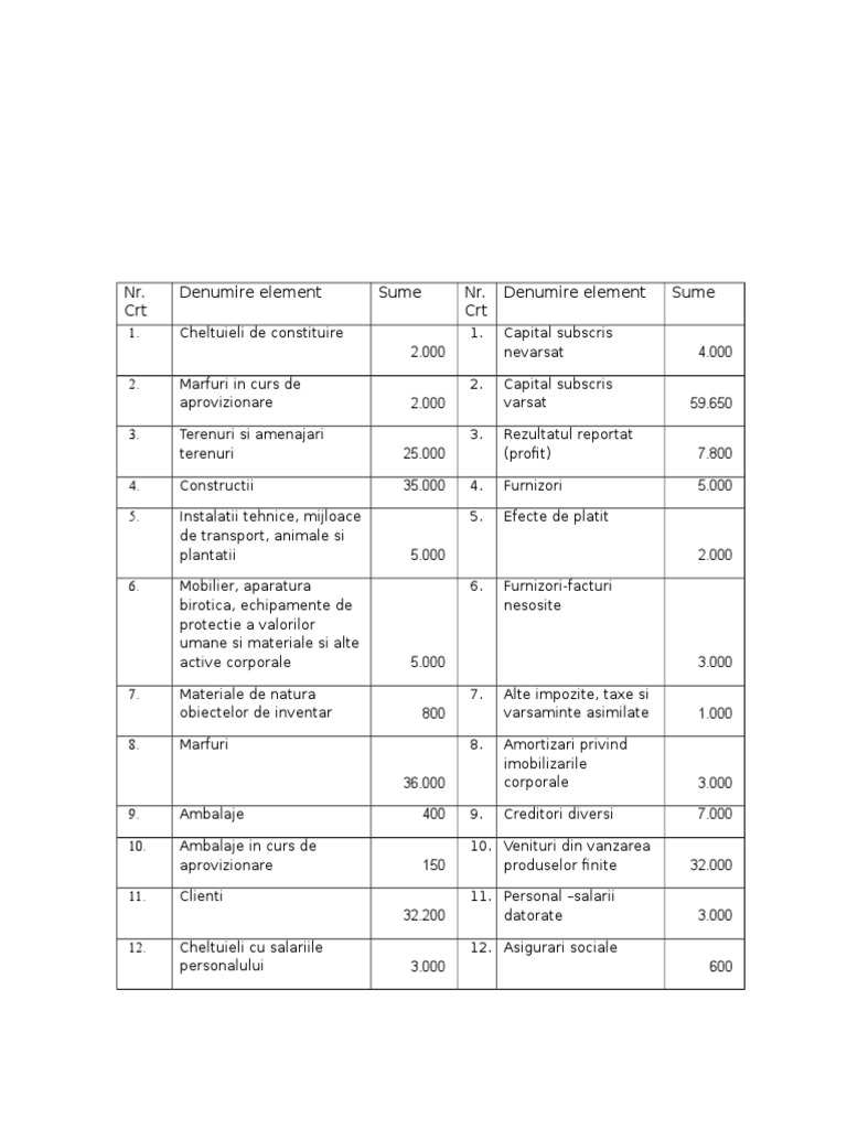 Bilant Initial Comert
