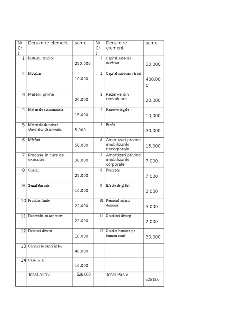 Bilant Initial Firma Productie | PDF