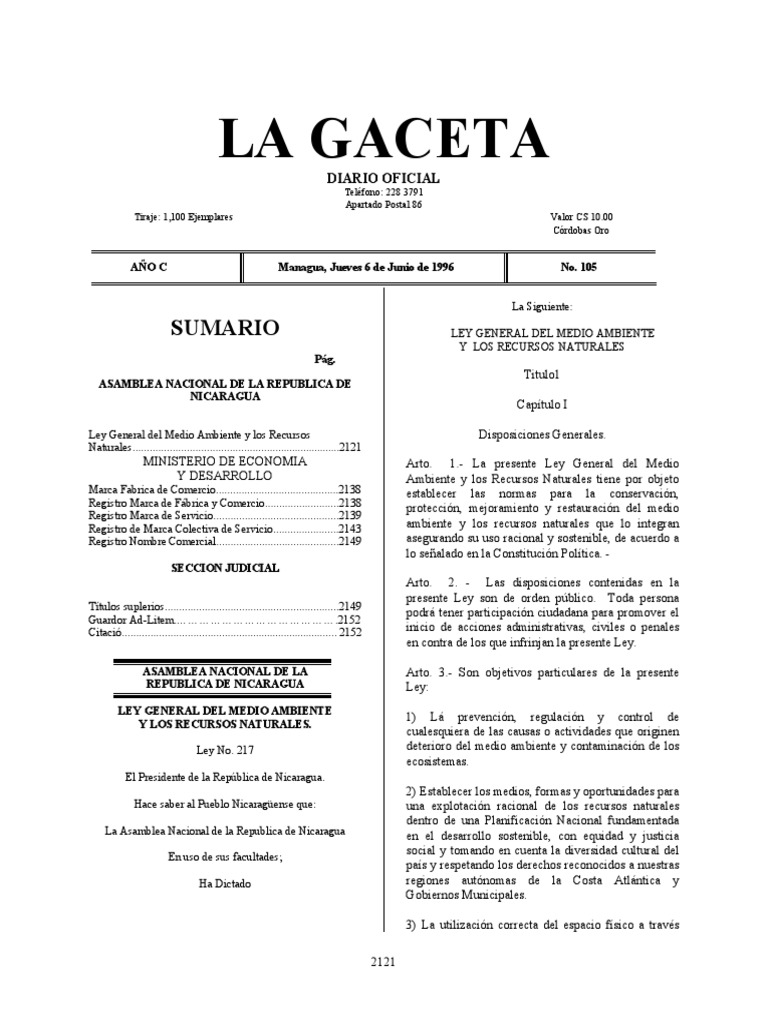 LEY 217 - Ley General de Medio Ambiente y Recurso Naturales ...