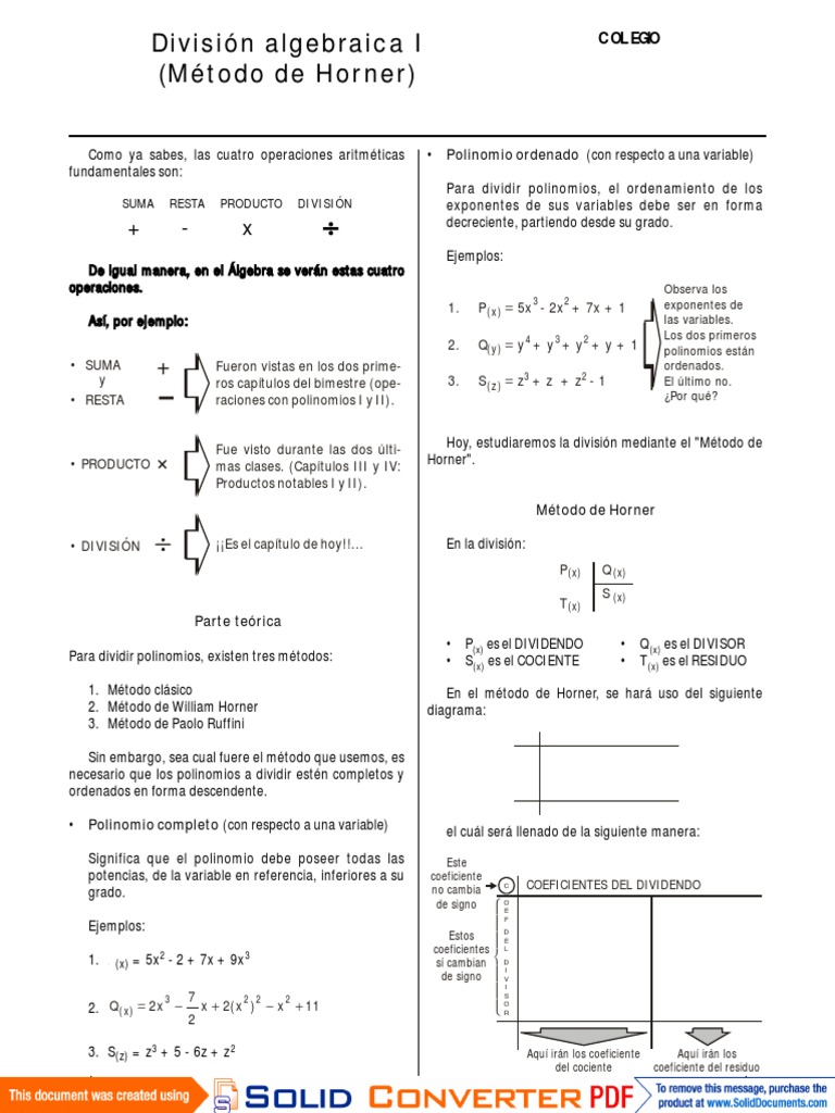 División Algebraica: Método de Horner | PDF