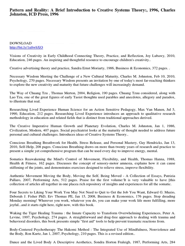 Pattern and Reality A Brief Introduction To Creative Systems Theory ...