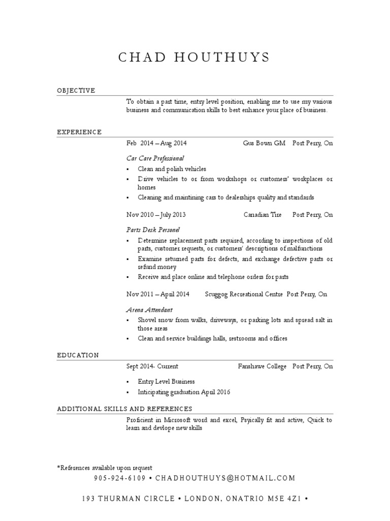 Entry-Level Business Resume of Chad Houthuys | PDF