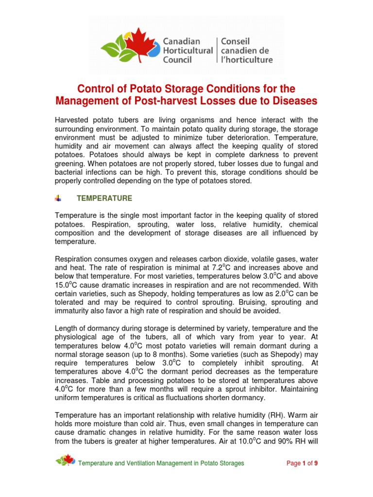 Potato Storage Management Fact Sheet English Final | PDF | Potato ...