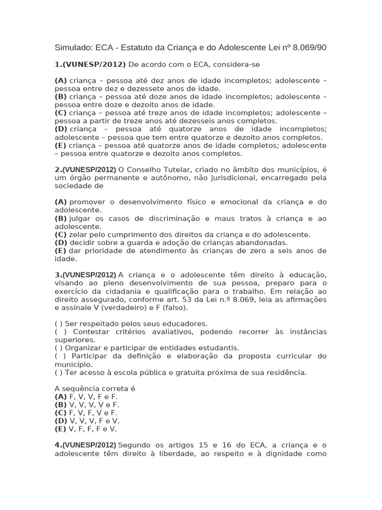 Simulado ECA | PDF | Adolescência | Escolas