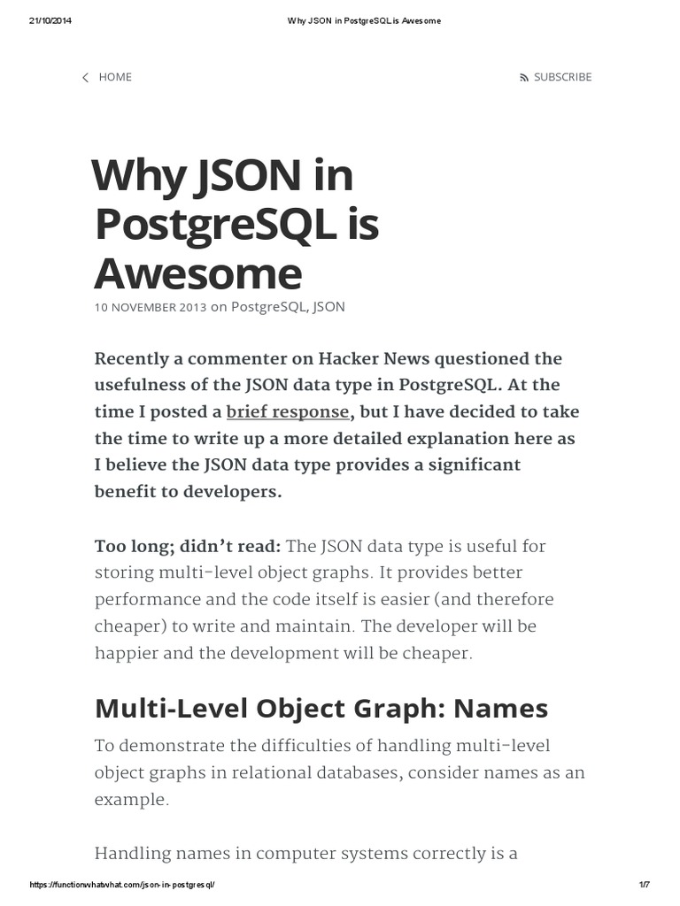 Why JSON in PostgreSQL Is Awesome | PDF | Postgre Sql | Databases