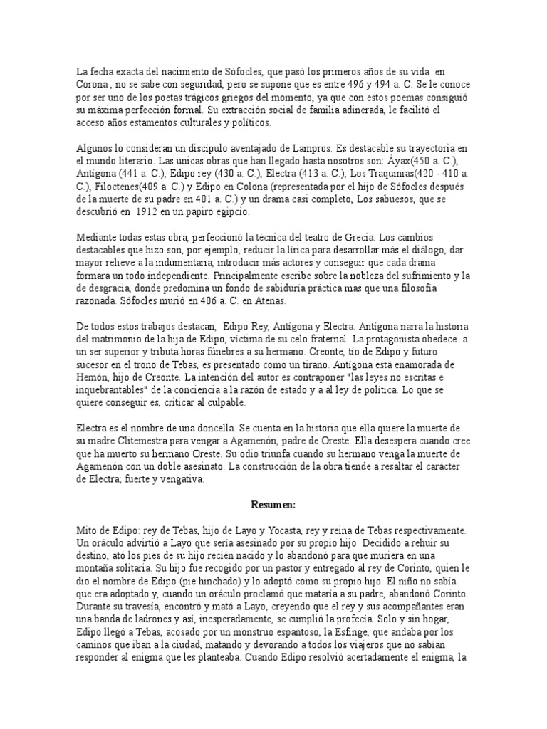 Resumen de Edipo Rey | PDF | Edipo | Sófocles