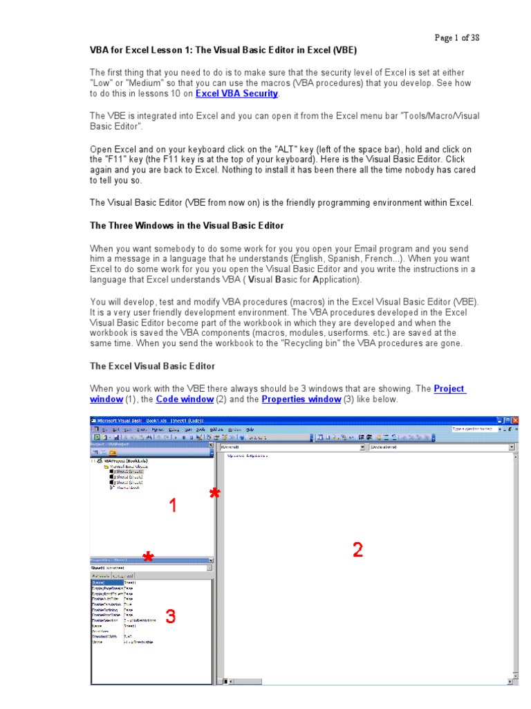 Page 1 of 38 VBA For Excel Lesson 1: The | PDF | Microsoft Excel ...