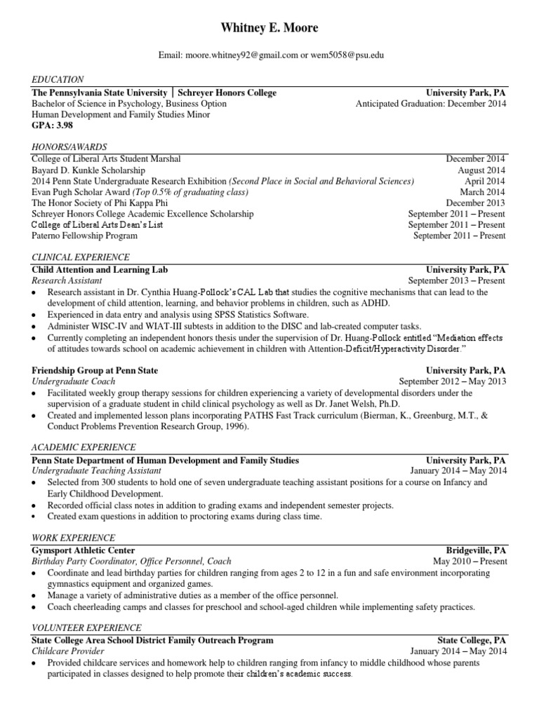 Whitney Moore Resume | PDF | Pennsylvania State University | Teaching ...