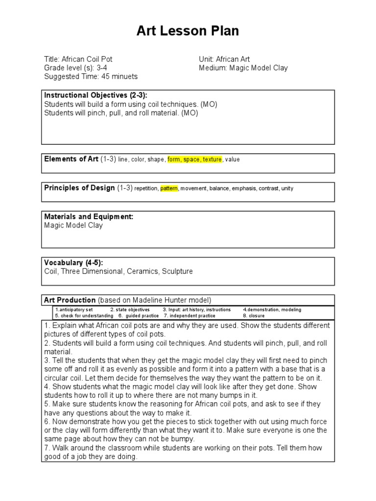 Art Lesson Plan 3 | PDF | Pottery | Lesson Plan