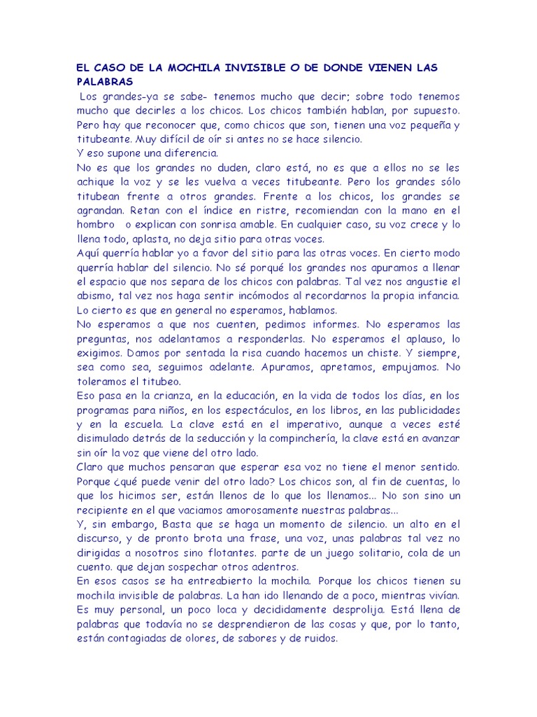 El Caso de La Mochila Invisible | PDF