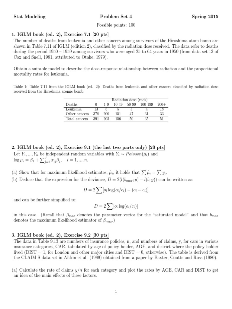 Exercises Dobson | Download Free PDF | Errors And Residuals | Statistical Inference