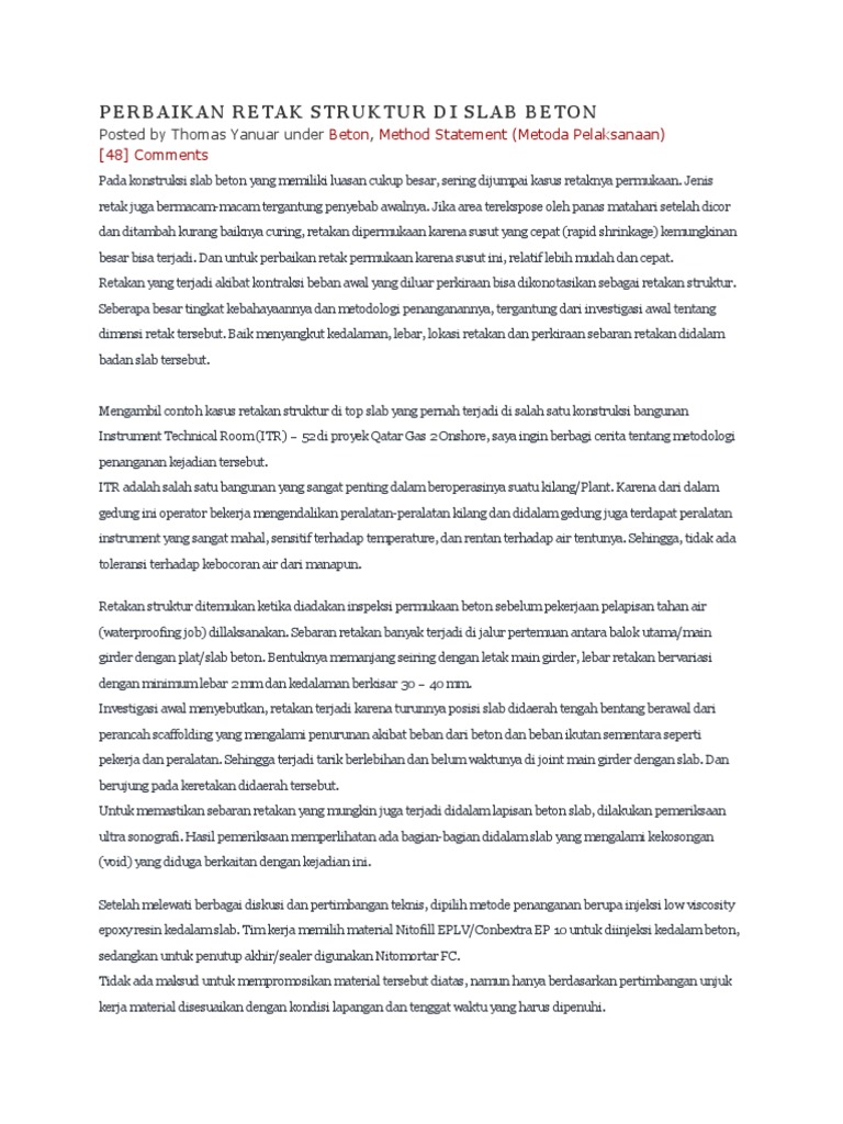 Perbaikan Retak Struktur Di Slab | PDF