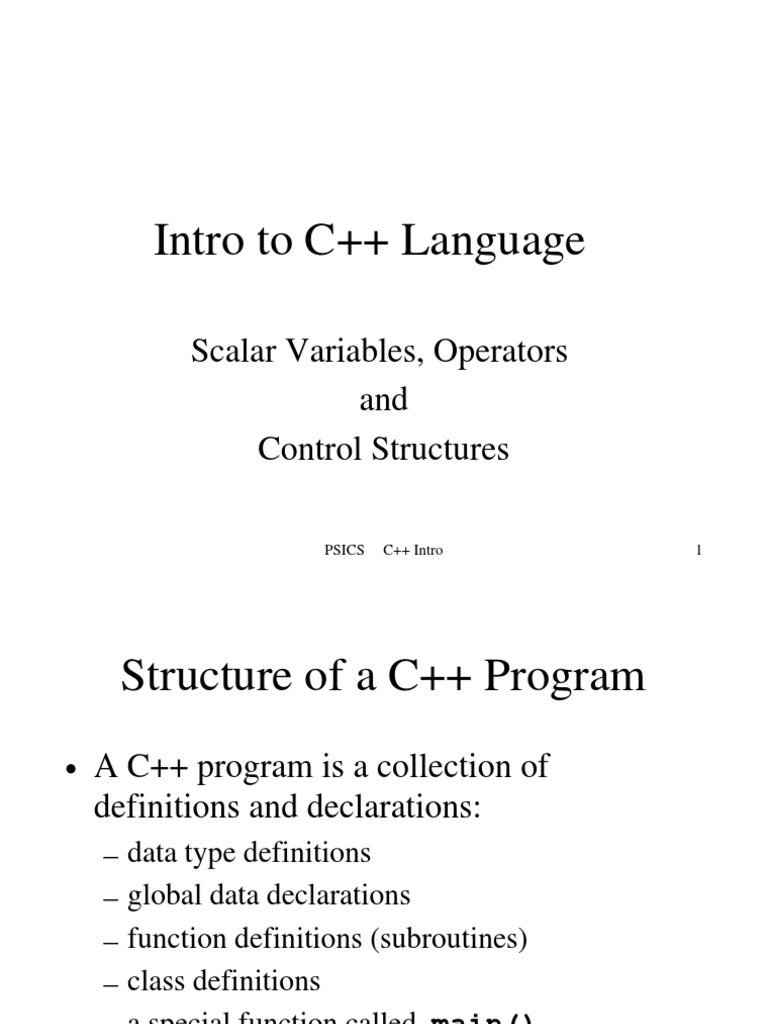 Intro To C++ Language | PDF | Subroutine | Control Flow