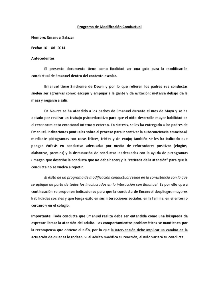 Programa de Modificación Conductual | Descargar gratis PDF ...