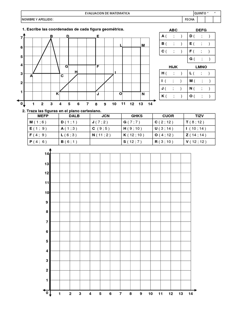 Hojas De Trabajo Imprimibles De Pares Ordenados En El Plano De Coordenadas