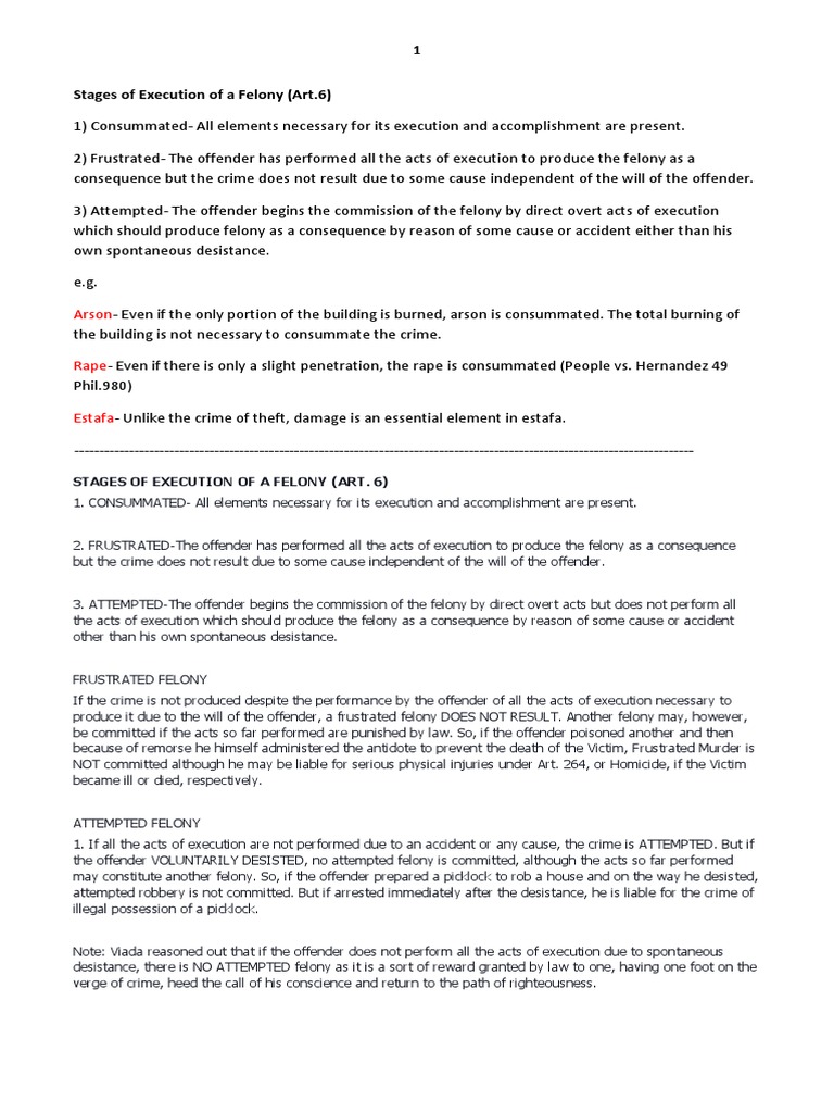 Stages of Felony Execution and the Distinction Between Consummated ...