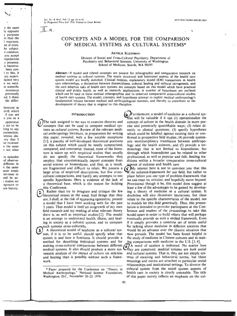 Arthur Kleinman - Concepts and Model For Comparison of Medical Systems ...