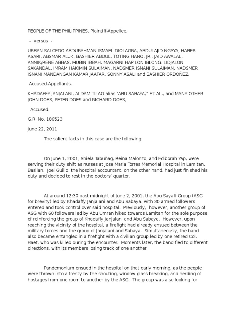 Abu Sabaya and ASG Kidnapping Case | PDF | Sentence (Law) | Crime ...