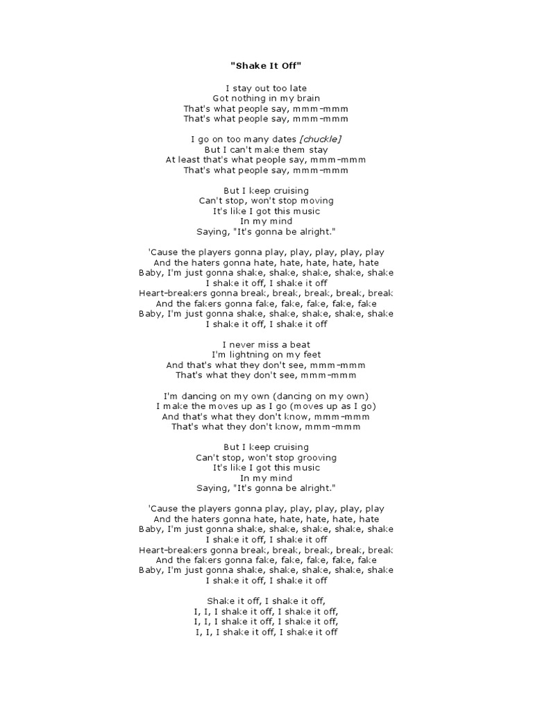Shake It Off Lyric Pdf Songs Songs Written