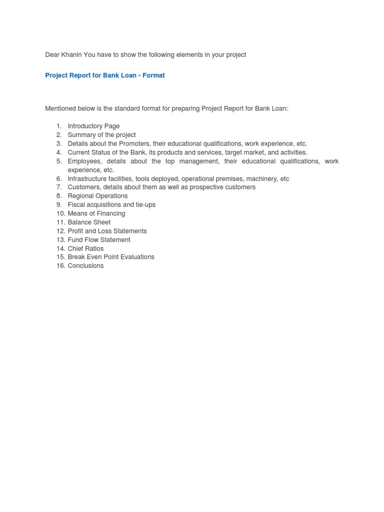 Bank Loan Project Report Format Guide | PDF