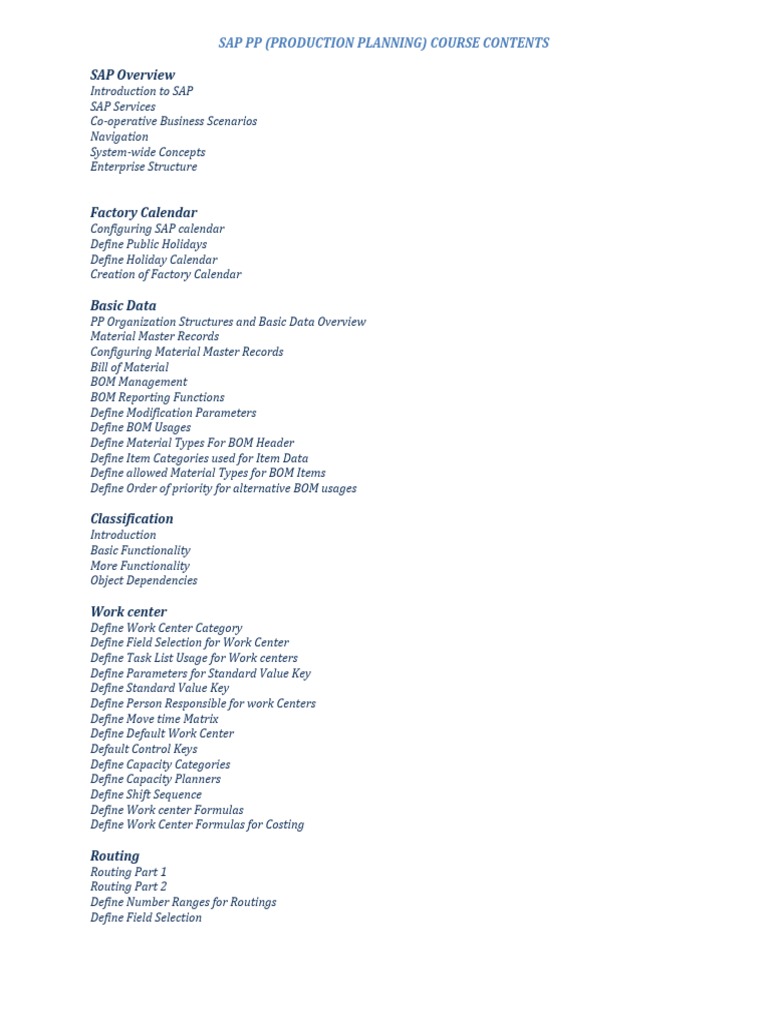 SAP Overview: Sap PP (Production Planning) Course Contents | PDF ...
